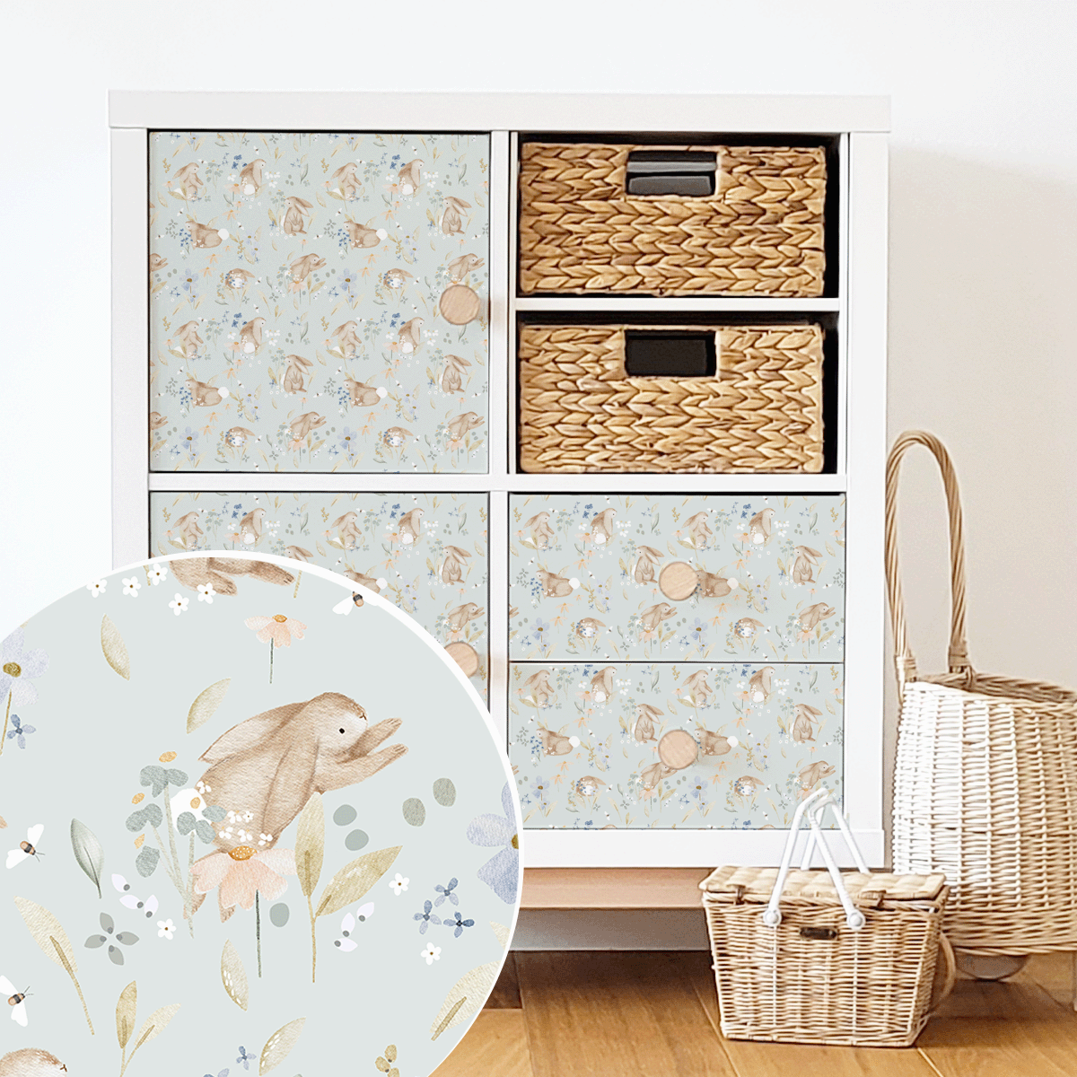 KALLAX Furniture Decal “Bunny Blossoms” – PVC-Free & Removable – MICA-MICA